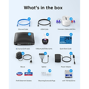 Swann Home DVR Security Camera System with 1TB HDD,8 Channel 8 Camera,1080p Video,Indoor or Outdoor Wired Surveillance CCTV,Color Night Vision,Heat Motion Detection,LED Lights,846808