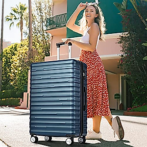 Merax Hardside Luggage Set with TSA Lock and Spinner Wheels 3 Piece Hardshell Lightweight Suitcase Set 20inch 24inch 28inch Navy Blue