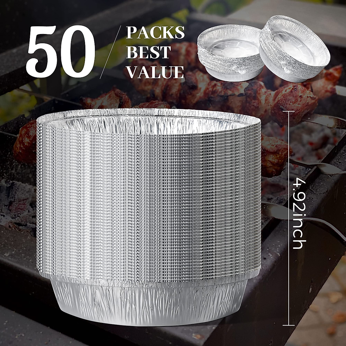 (50 Pack) Premium 8-Inch Round Aluminum Foil Pans, Heavy Duty Disposable Food Container without Lids, Tin Foil Pans Perfect for Roasting, Grilling, Storing, Cooking, Meal Prep for Baking Lovers