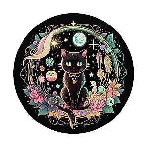 Moon Phases Crystal Witchy Cute Black Cat Kawaii Pastel Goth PopSockets Standard PopGrip