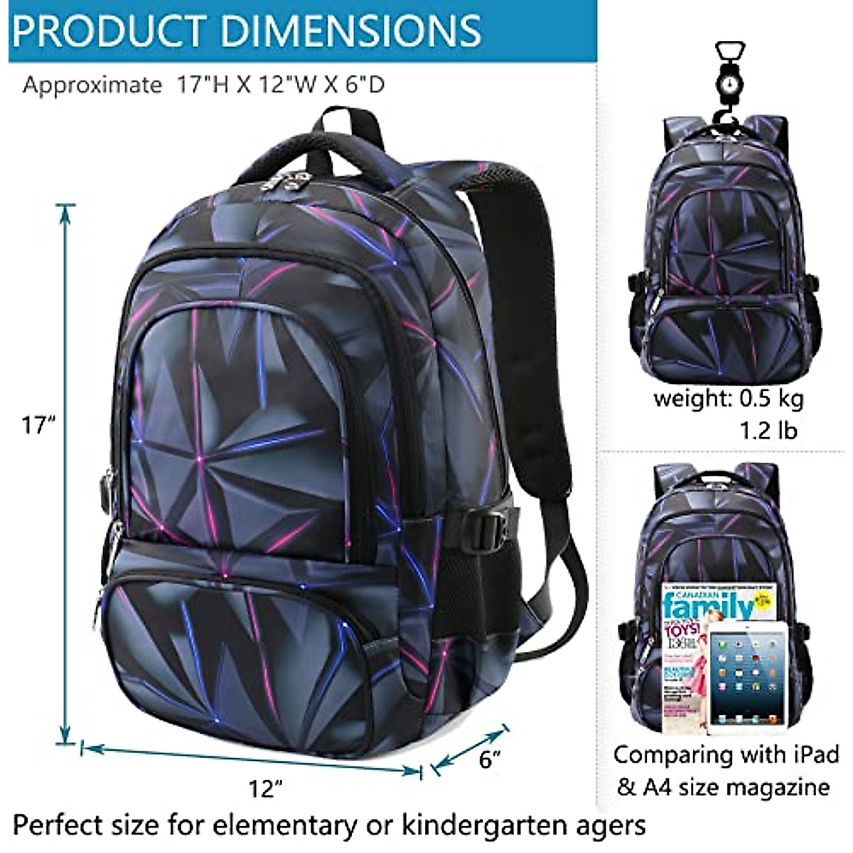 BLUEFAIRY Kids Backpack for Boys School Bookbags for Elementary Primary Middle School Bags Book Bags for Teenagers Adolescentes Back to School Gifts Mochilas para Niños Aged 8-10 Soot Black