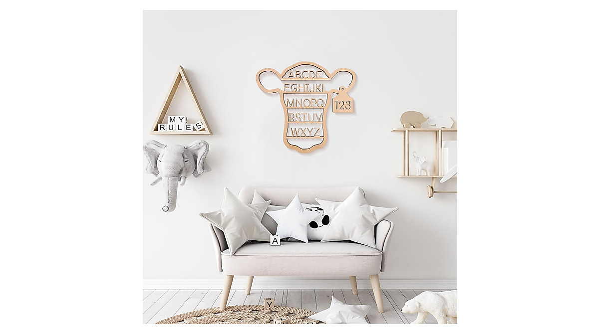 Neutral Cow Alphabet Wall Art for Nursery Decor