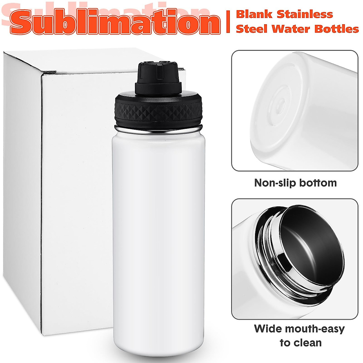 CHENGU 10 Pcs 18 oz Sublimation Sports Water Bottle Blank Stainless Steel Vacuum Flask Double Wall Insulated Tumblers with Handle and Wide Mouth Lid for Hot or Cold, Sport Outdoor Travel, DIY Gift