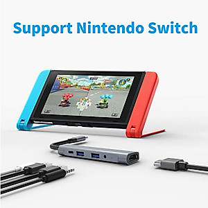 USB C HUB, 5 in 1 Type C Port Adapter with HDMI 4K, 3.5mm Audio Output, USB 3.0, USB 2.0, USB-C PD Charging, Type-C Docking Station for MacBook pro, iPad, Nintendo