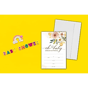 Baby Shower Invitations and Envelopes, Floral Baby Shower Invitations, Blush Powder Floral Baby Shower Gender Reveal Party Supplies 25 Cards With Envelopes -(015bbyaoqing)