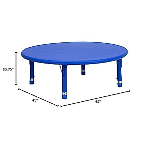 EMMA + OLIVER 45" Round Blue Plastic Height Adjustable Activity Table