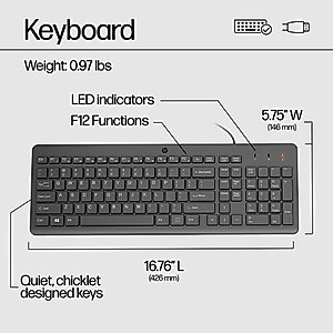 HP 150 Wired Keyboard with Numeric Keypad - Silent-Touch Chiclet Keyboard - Ergonomic, Comfortable - USB Plug-and-Connectivity, LED Indicators (664R5AA, Black)