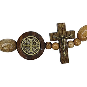 Catholic Saint Benedict Bracelet with Wooden Beads, San Benito Medal, and Crucifix, Religious Jewelry Blessing Bracelets Gift for Men and Women, One Size