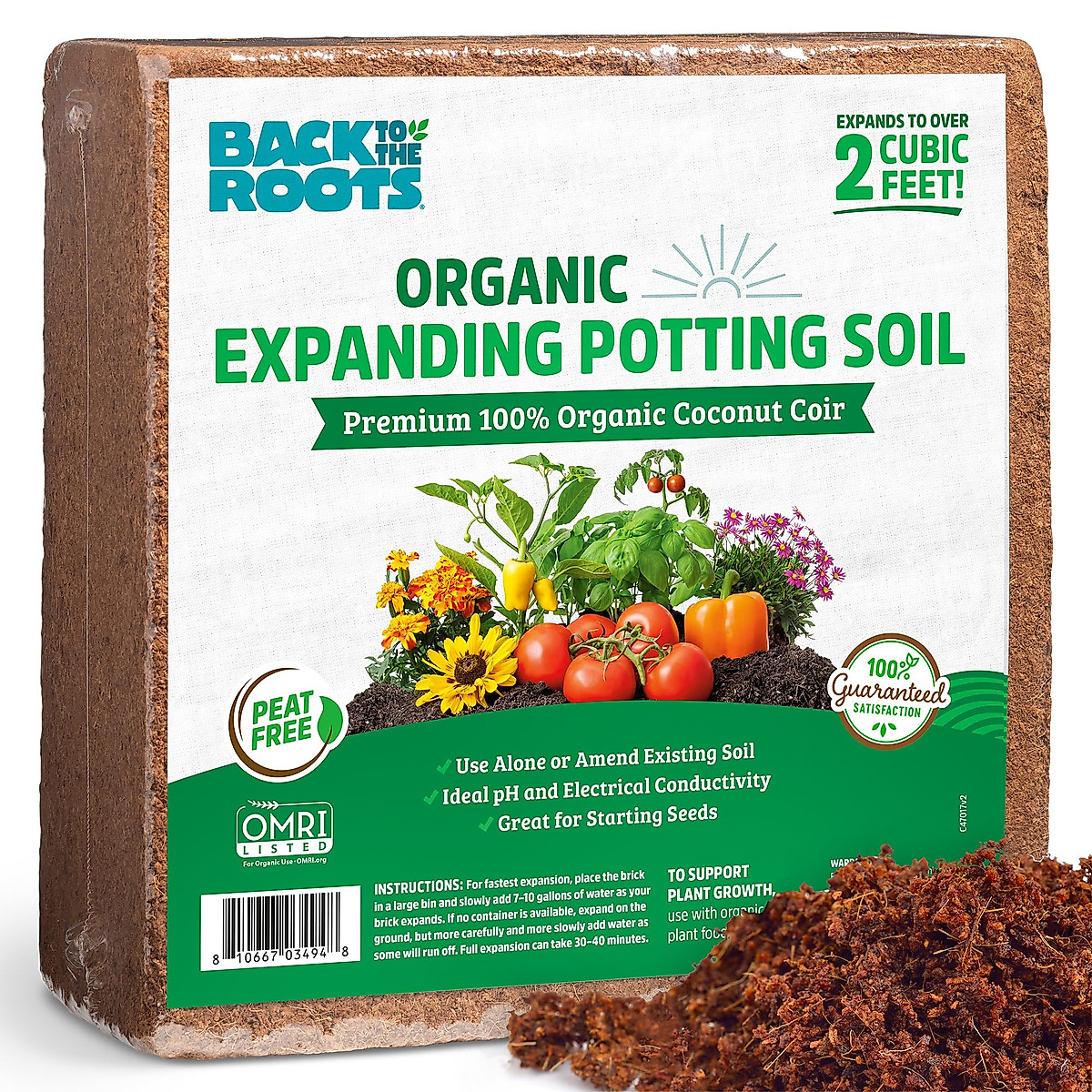 Back to the Roots Organic Coir, 51 Quart Expanding Soil, Great for Seeds and Potting