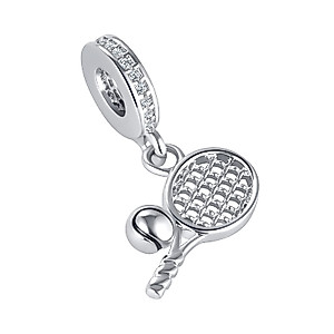 QeenseKc Tennis Ball Racket Pendant Charm Sport Travel Bead for Pandora Charm Bracelet, Aut-131_Tennis