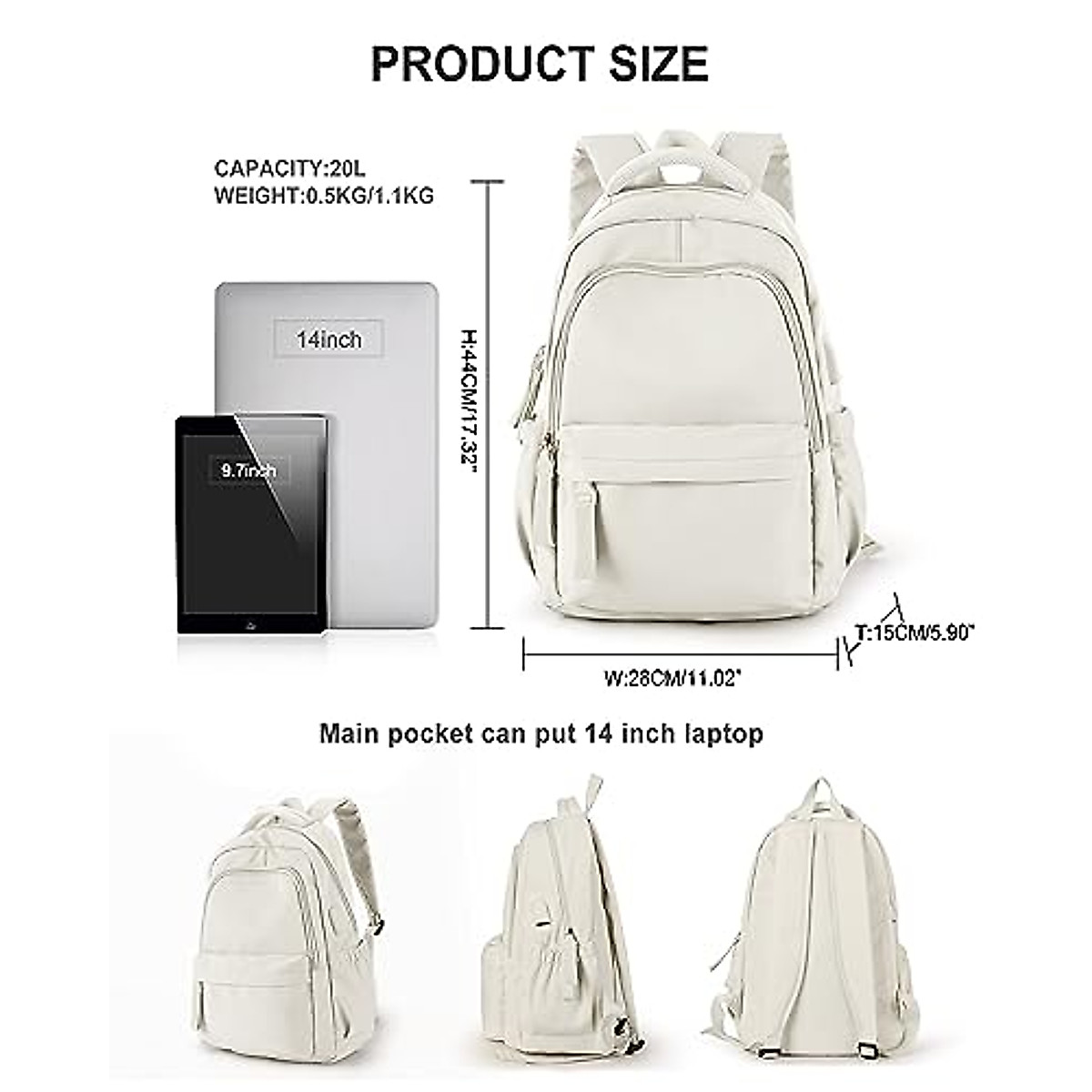 Small Backpack For School Girls Boys Aesthetic Lightweight Travel Daypack Simple Cute Backpack For Women Men Waterproof College High School Bookbag Fit 14 Inch Laptop With USB charging port,Beige