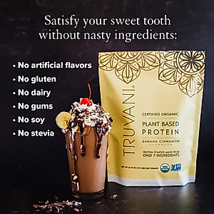 Truvani Vegan Pea Protein Powder | Banana Cinnamon | 20g Organic Plant Based Protein | 20 Servings | Keto | Gluten & Dairy Free | Low Carb | No Added Sugar