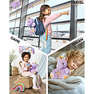 Naturally KIDS Small Unicorn Backpack - 3 - 4 Year Old Girl Gifts - Toddler Backpack for Girl Boy w Stuffed Animal - Toys for 3 Year Old Girls - w Pockets & Reflective Logo - Backpack w Purple Unicorn