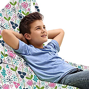 Ambesonne Floral Lounger Chair Bag, Romantic Season Flowers on Branches Spring Round Motifs on Plain Background, High Capacity Storage with Handle Container, Lounger Size, Multicolor
