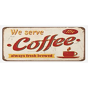 Ambesonne Retro Kitchen Mat, Tin Rusty Faded Fresh Brewed Coffee Print from Old Days Fifties Style Art Work, Plush Decorative Kitchen Mat with Non Slip Backing, 47" X 19", Cream Mustard