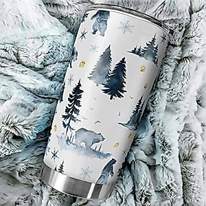 WmhrYpzhL Bear Travel Mug Winter Forest Coffee Cup Stainless Steel Insulation Tumbler with Lid For Home Office School Outdoor Gifts Bear