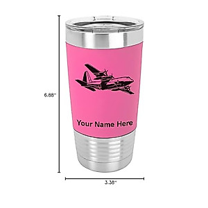 LaserGram 20oz Vacuum Insulated Tumbler Mug, Cargo Airplane, Personalized Engraving Included (Silicone Grip, Pink)