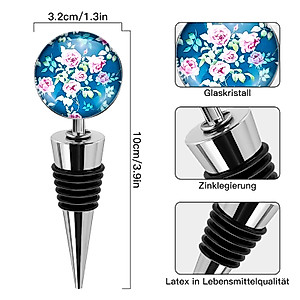 Ohok Wine Stoppers for Bottles,3 Pcs Stainless Steel Wine Stoppers with Decorative Glass for Wine Collection Red Wine Champagne Beer Saver Sealer (Flowers B)