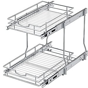 Lekind 2 Tier Pull Out Cabinet Organizer, Sliding Out Drawer Storage Shelf for Bathroom Kitchen, 12.0Wx16.5Dx16.7H-Inch
