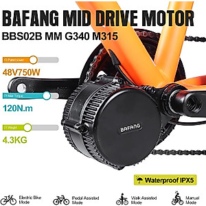 BAFANG BBS02B 48V 750W Mid Drive Electric Bike Motor Ebike Conversion Kit Mid-Mounted Engine for Mountain Bike Road Bicycle with Optional 48V 17.5Ah 18Ah and 48V 20Ah Battery