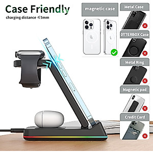 Wireless Charging Station, 5 in 1 Wireless Charger [with Alarm/Clock/Night Light] 15W Wireless Charging Dock Stand for iPhone 14/13/12/11,Samsung Phones,Apple Watch Series & Airpods