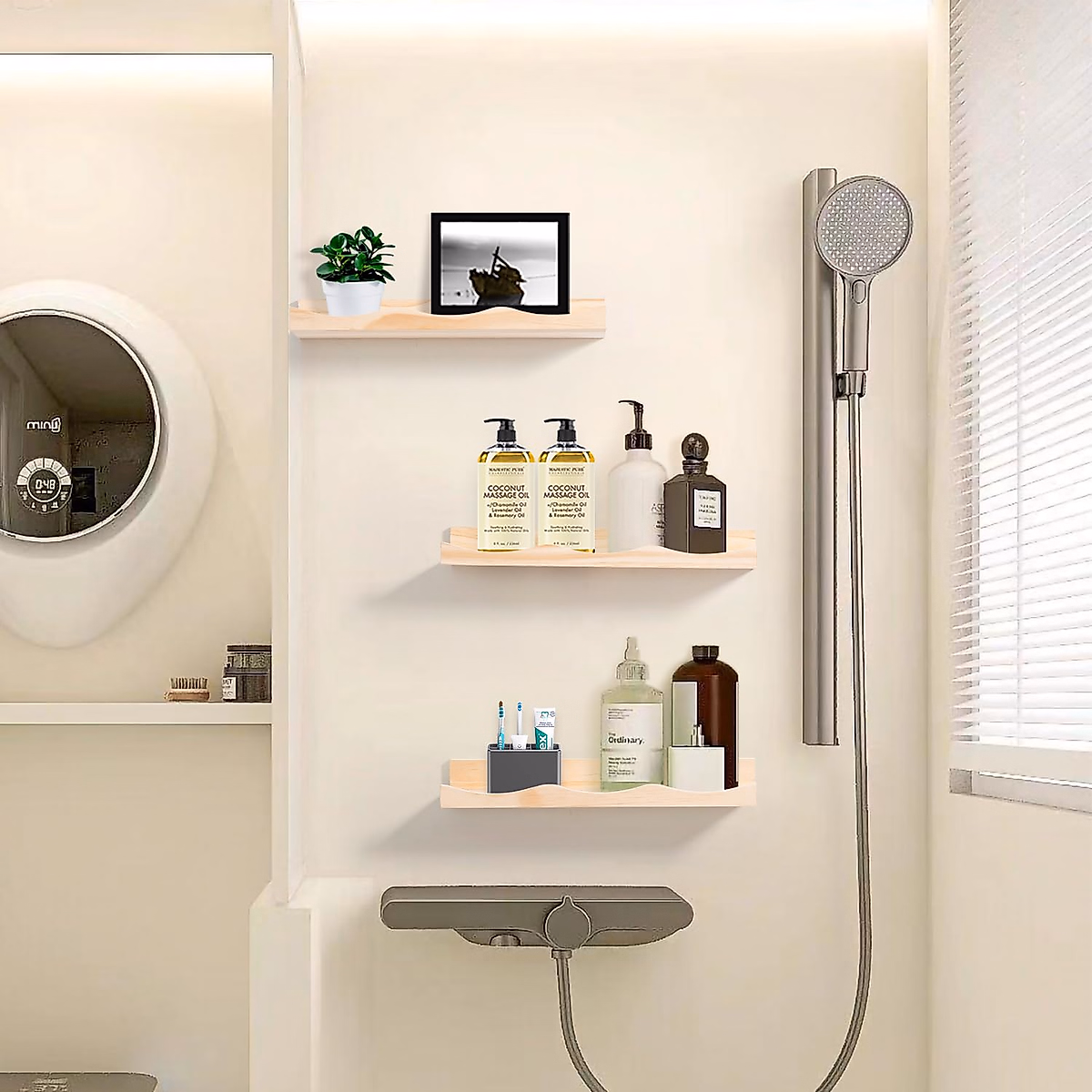 AZSKY Floating Bookshelf for Kids, Picture Ledge Shelf for Wall Decor and Storage 16 Inches Nursery Book Shelves Set 3, Baby Book Shelf for Kids Room Decor(Natural Wood) (Natural, 16Inch)