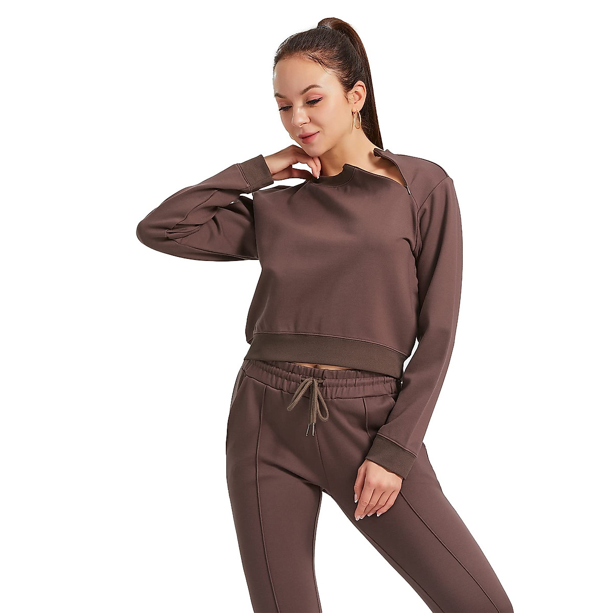 Asoran 2 Piece Tracksuit for Women, Jogging Outfits with Collar Zip, Women’s Long Sleeve Sweatshirts Lounge Pants with Zip