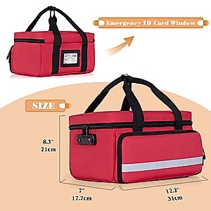 CURMIO Pill Bottle Organizer Bag with Lock, Medicine Organizer and Storage Case for Prescription Bottles, Empty First Aid Bag for Home and Travel, Red (Patented Design)