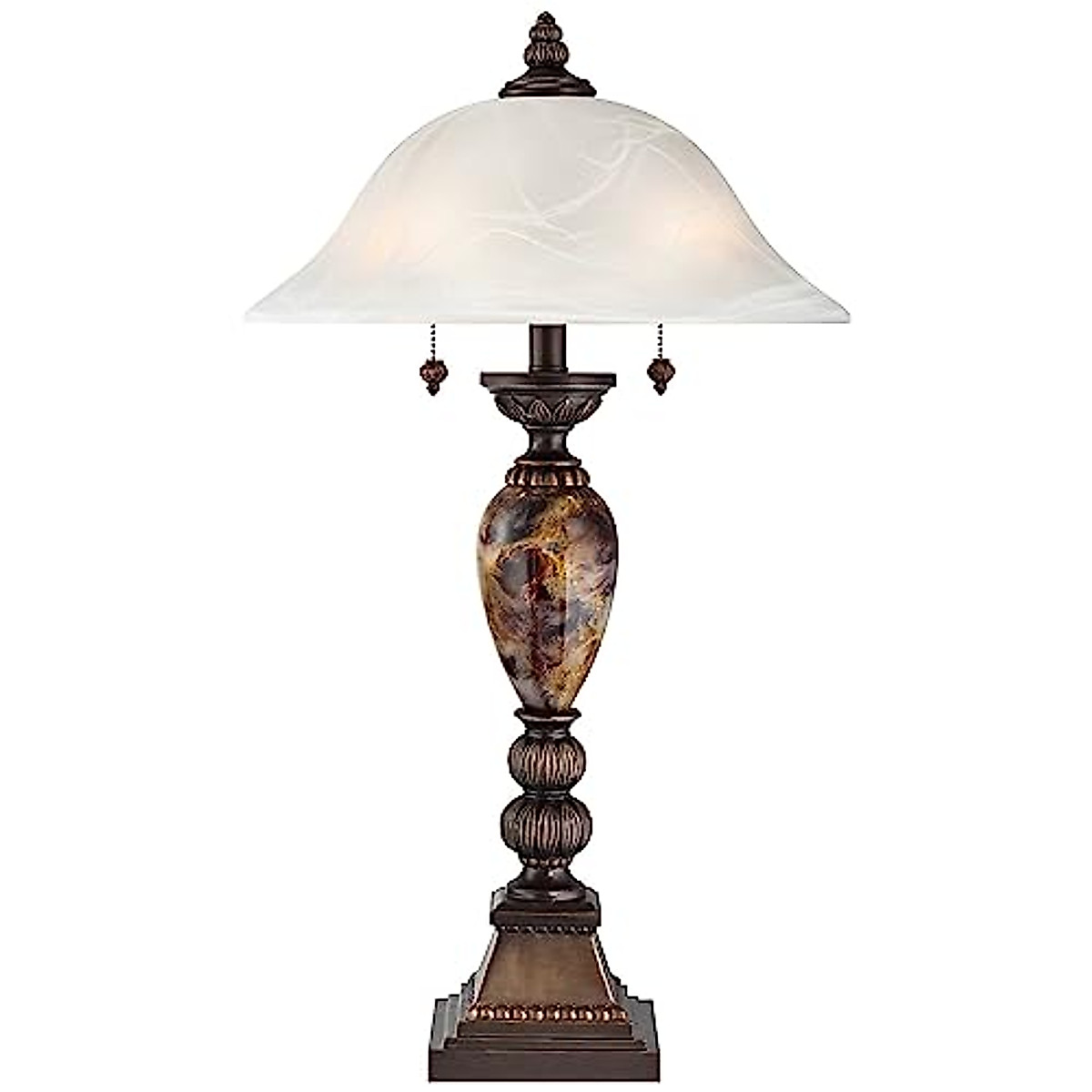 kathy ireland Mulholland Traditional Vintage Table Lamps 27" Tall Set of 2 Aged Bronze Faux Marble White Alabaster Glass Dome Shade for Living Room Bedroom House Bedside Nightstand Office