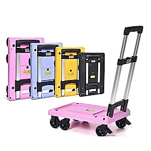 Generic Flatbed Hand Cart Platform Hand Truck Small Foldable Push Cart for Easy Storage and 360 Degree Swivel Wheels Retractable Chassis Multi-Color Heavy Duty Flatbed Cart (Color : P 4)