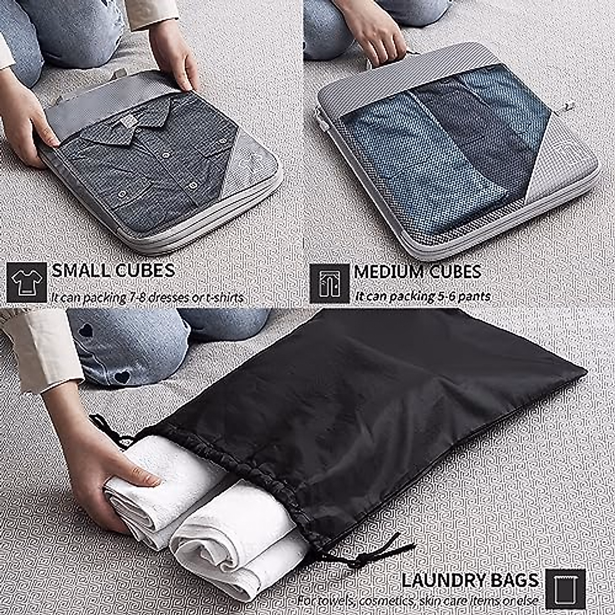 Compression Packing Cubes for Suitcases, VIKASI 6 Set of Travel Luggage Packing Organizers, Suitcase Organizer Bags Set for Expandable Packing Organizers Travel Accessories (Gray)