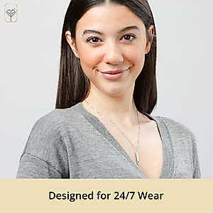 MAX + STONE 14k White Gold Bar Pendant Necklace for Women with 3mm Small Blue Aquamarine on 16 Inches to 18 Inches Adjustable Cable Chain with Spring Ring Clasp March Birthstone