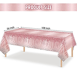3 Pcs Pink and Rose Gold Tablecloths Glitter Diamond Table Cover PE Girl Party Glitter Table Cloths Sequin Printed Plastic Tablecloths for Girl Women Birthday Wedding Party, 54 x 108 (Classic)