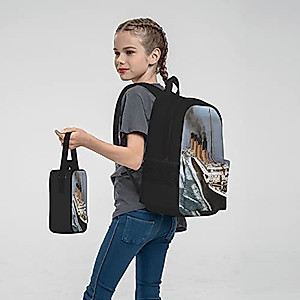 3 Piece Backpack Set Titanic Print School Bag,Travel Camping Daypack Students Bookbag Pencil Case Lunch Bag Combination