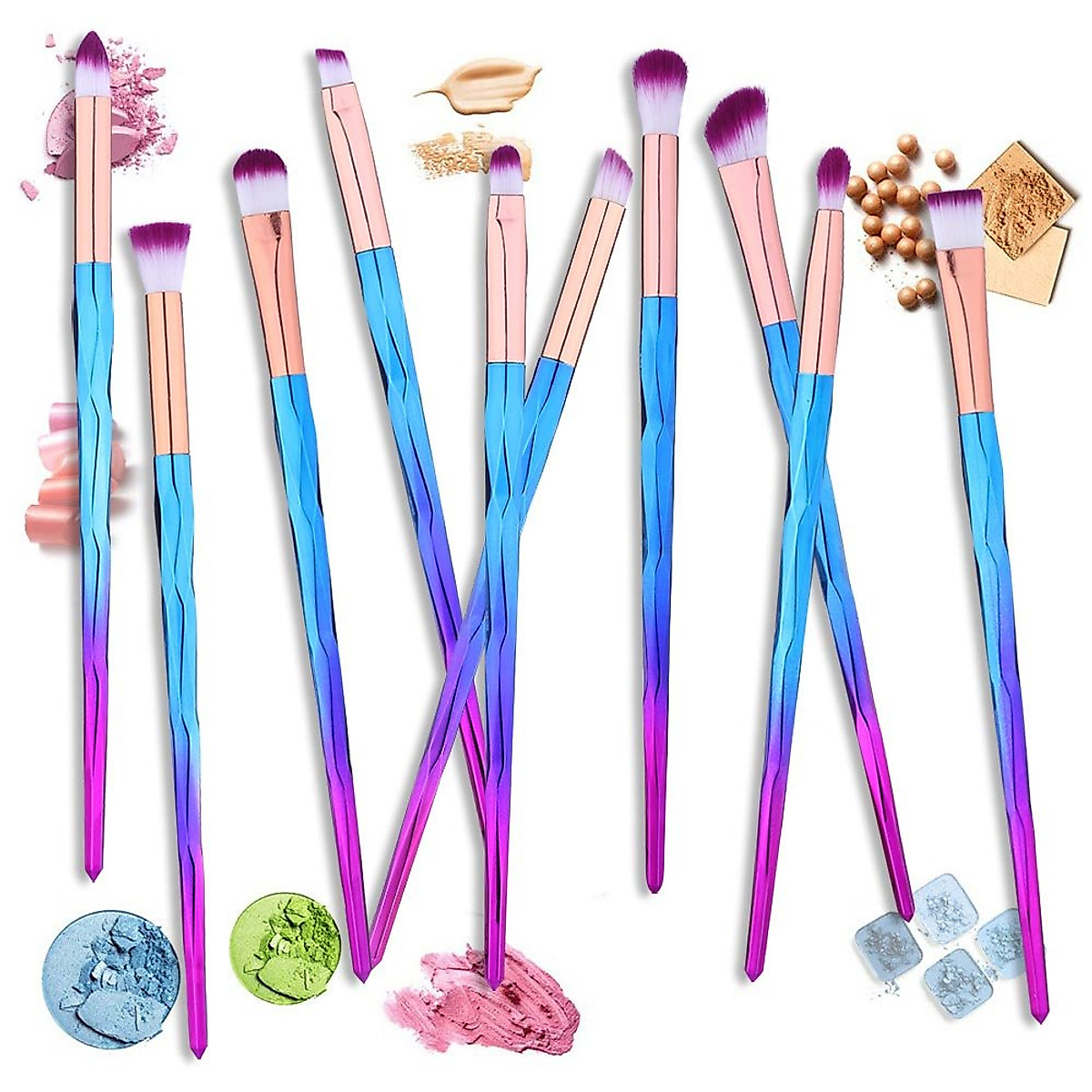 10Pcs Eye Shadow Brush Set Unicorn Eye Makeup Brushes for Shading or Blending of Eyeshadow Powder Eyebrow Highlighter Concealer Cosmetics Brush Tool