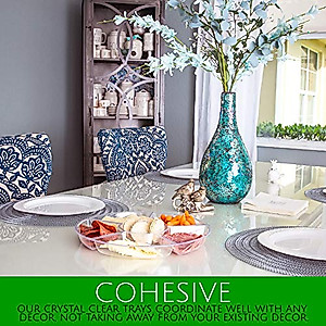 PLASTICPRO 6 Sectional Round Plastic Serving Tray/Platters Clear Pack of 2