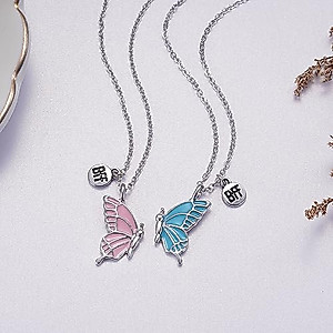 Ralukiia Butterfly Wing Necklace, Two Butterfly Necklaces, 2 Separate Chained Butterfly Pieces, BFF Best Friend Soul Gift for 2, Two Sister Friendship Necklaces