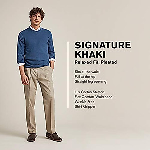 Dockers Men's Relaxed Fit Signature Khaki Lux Cotton Stretch Pants-Pleated, Black, 38W x 30L