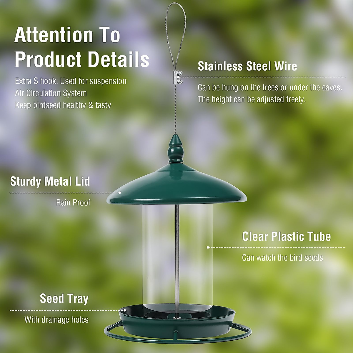 Bird Feeder for Outdoors, Small Bird Feeder, Holds 1.50LB Seeds, Suitable for Small Seed Grains, Metal Bird Feeder for Outdoors Hanging