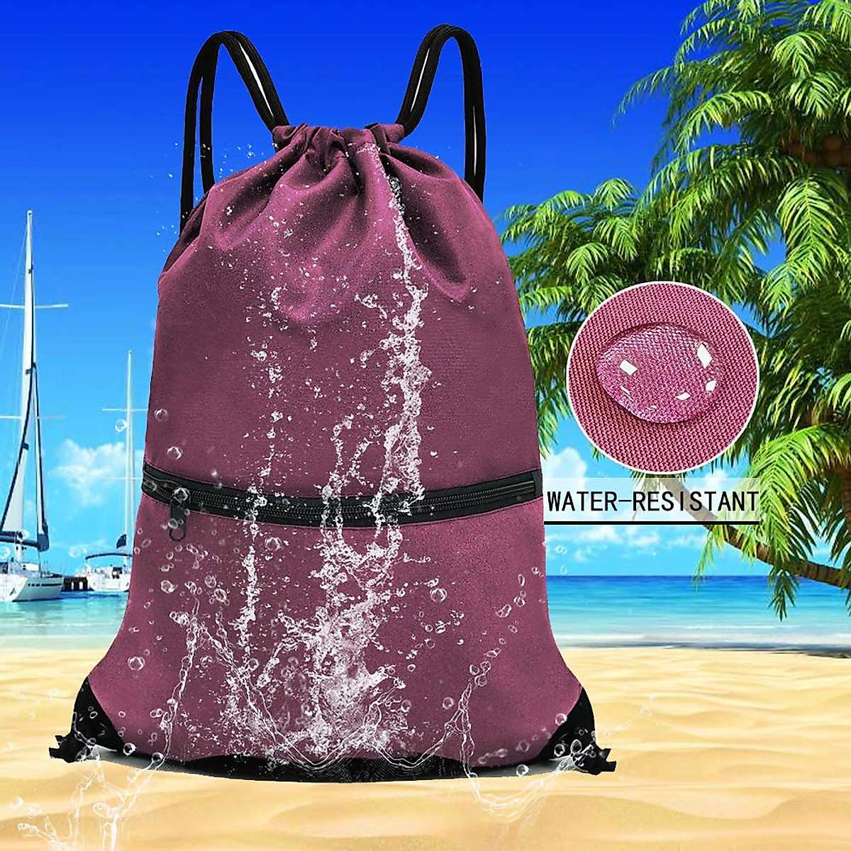 HOLYLUCK Drawstring Backpack Bag Sport Gym Sackpack (burgundy)