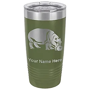 LaserGram 20oz Vacuum Insulated Tumbler Mug, Hippopotamus, Personalized Engraving Included (Camo Green)