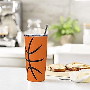 CHASOEA Basketball Tumbler 20oz Ball Stainless Steel Insulated Tumblers with Lid and Straw Orange Travel Coffee Mug Tea Wine Cups Water Bottle Basketball Gifts for Women