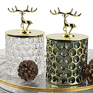 Ezebesta 2PCS Vintage Bathroom Canisters Luxury Small Thick Glass Jar Set Qtip Holder Dispenser for Cotton Ball & Pads Storage Organization Beautiful Decor