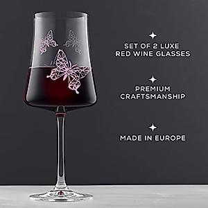 JoyJolt Meadow Butterfly Red Wine Glasses – Premium Red Wine Glasses Set of 2 – Exquisite Pink Butterfly Crystal Wine Glasses – 21oz Long Stem Unique Wine Glasses – Made in Europe