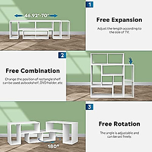 DEVAISE 3 Pieces Console TV Stand for 45 50 55 inch TV, TV Table Modern Entertainment Center Media Stand, Storage Bookcase Shelf for Living Room, White