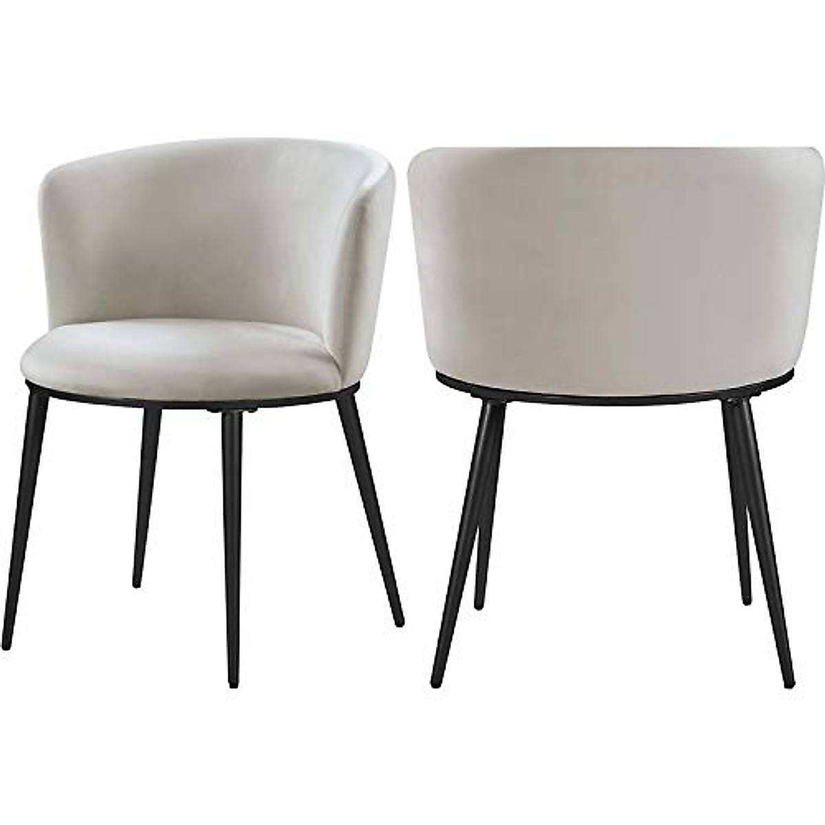 Meridian Furniture Skylar Collection Modern | Contemporary Upholstered Dining Chair with Rounded Back and Sturdy Iron Legs, Set of 2, 23.5" W x 23.5" D x 30" H, Cream Velvet, Matte Black