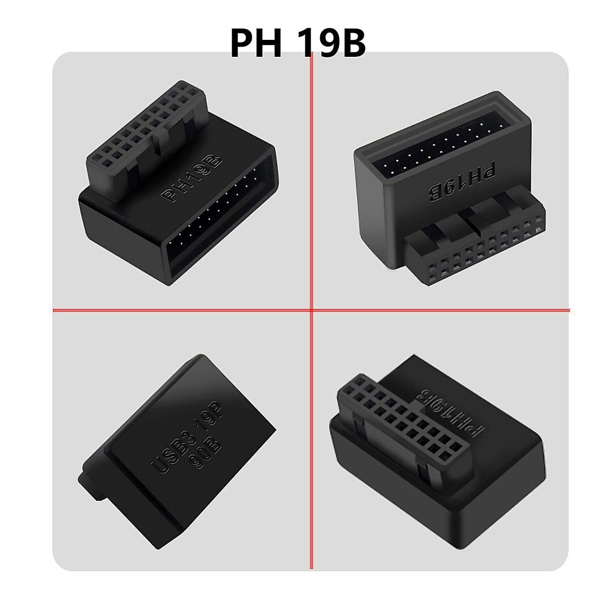SHANFEILU USB 3.0 90 Degree Motherboard Adapter 19 Pin/20 Pin Male to Female Extension Adapter L Turn Right Angle Socket for Desktop Motherboard (Down Angle PH19B)