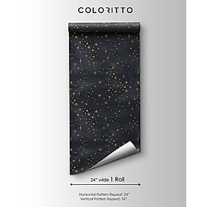 Coloritto Starry Night Peel and Stick Wallpaper | Removable Self Adhesive Space Wallpaper | Kid's Room Interior | Peel and Stick Wallpaper (Sample 12" W x 8" H)