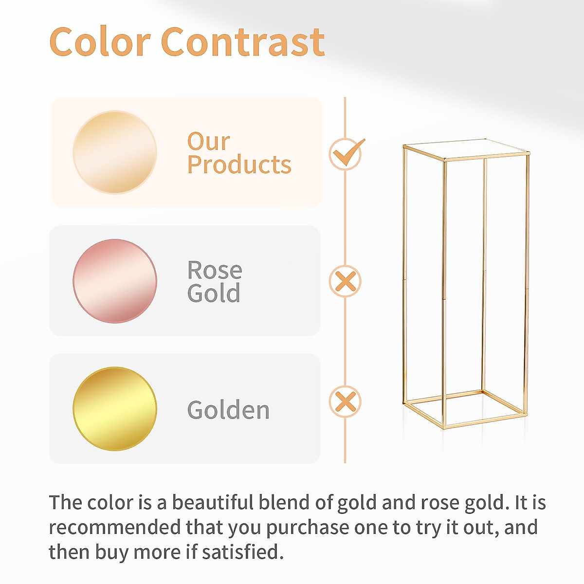 Nuptio 2 Pcs Metal Flower Floor Vase Column Flower Stand Geometric Centerpieces Vase for Tables, 80cm/31.5in Tall Gold Flower Holder for Home Party Wedding Decorations, Rectangular Flower Display Rack