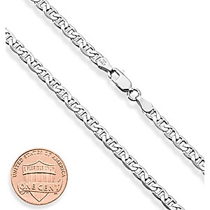 Miabella Solid 925 Sterling Silver Italian 4mm Diamond-Cut Solid Flat Mariner Link Chain Necklace for Women Men, Made in Italy (Length 22 Inches)
